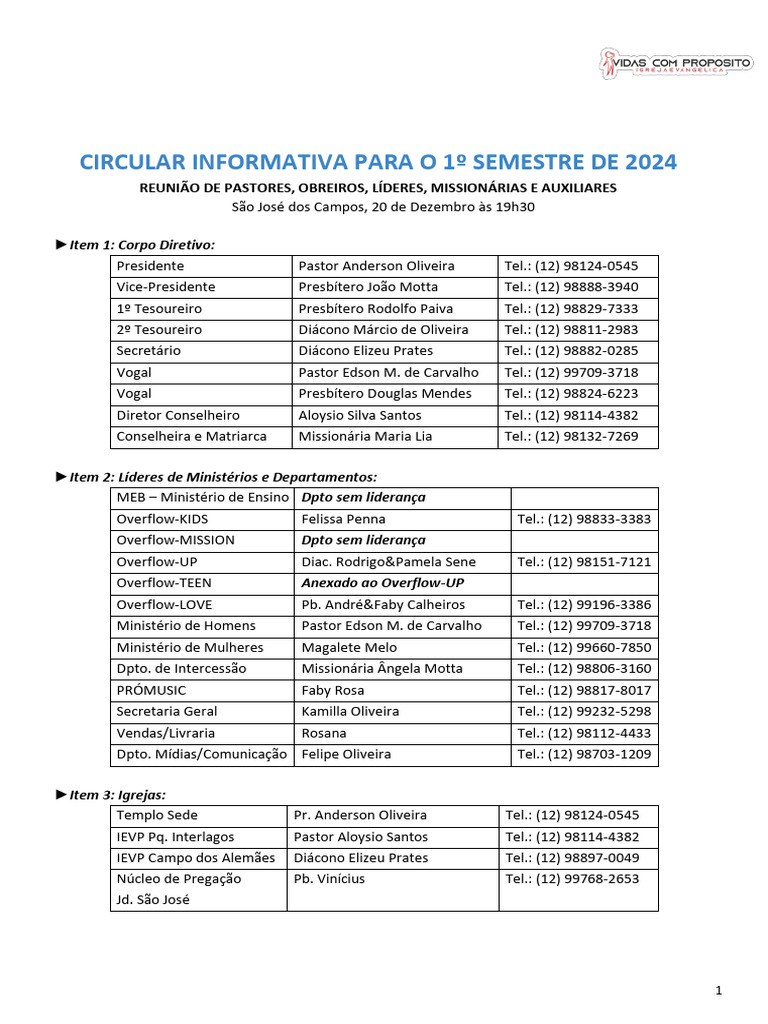 Circular Informativa 01 Sem 2024 | PDF