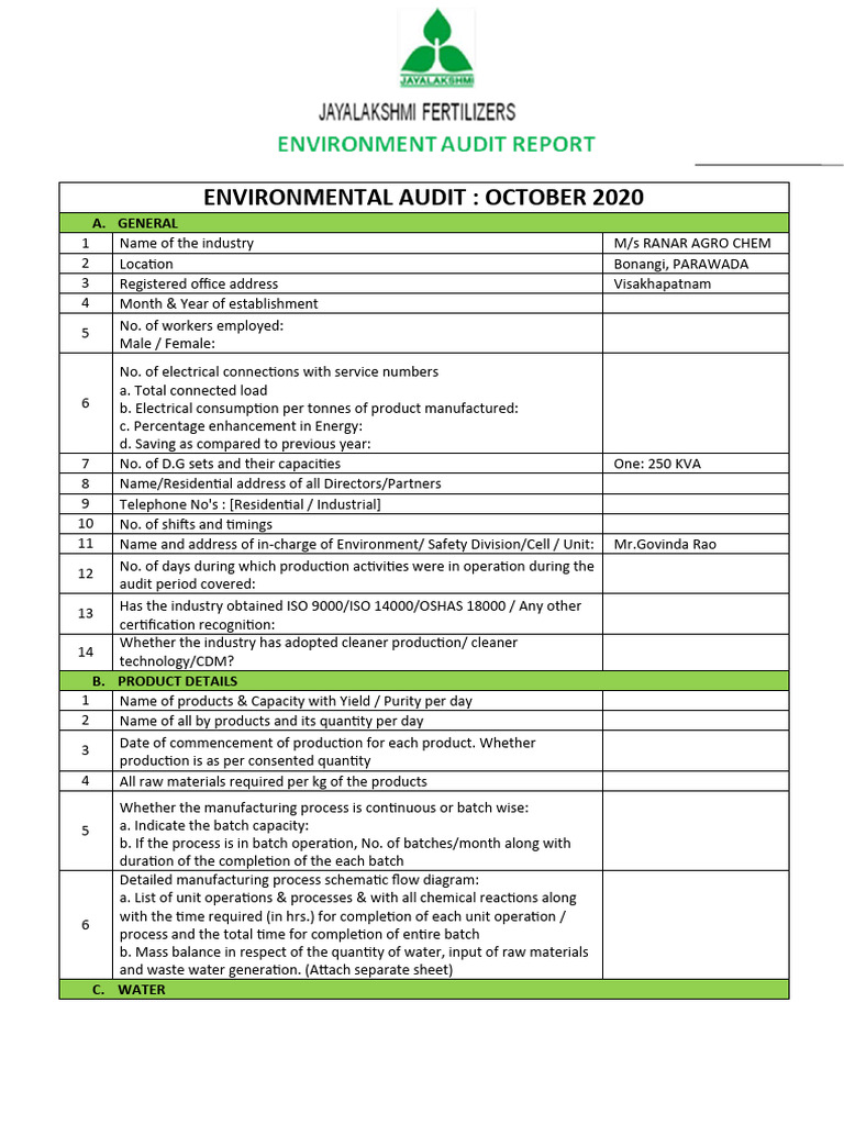 JLF Env Audit Proforma | PDF | Waste | Municipal Solid Waste