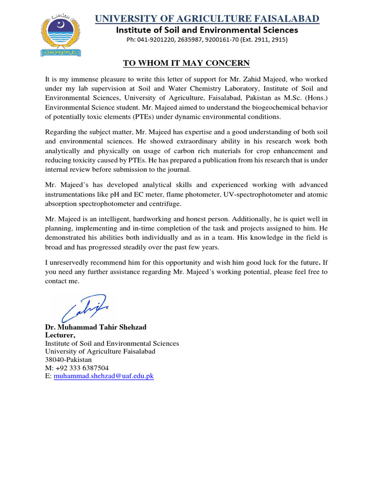Zahid Recommendation Letter | PDF | Science & Mathematics