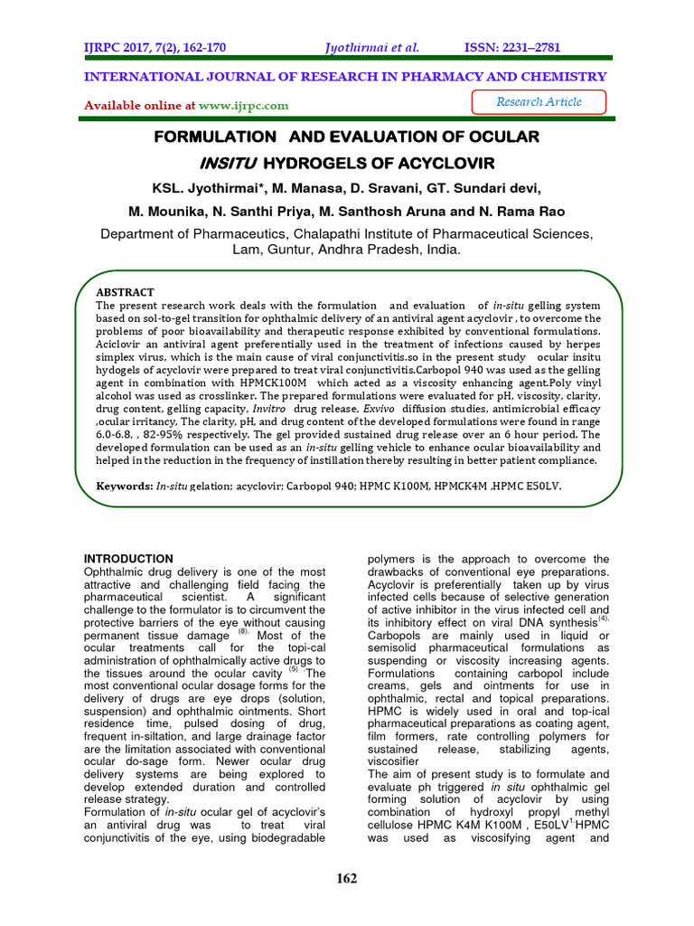 Insitu: Formulation and Evaluation of Ocular Hydrogels of Acyclovir | PDF | Topical Medication ...