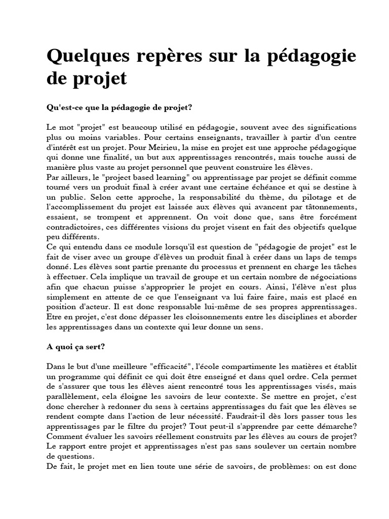 Pédagogie de Projet : Concepts et Dérives | PDF | Pédagogie | Apprentissage