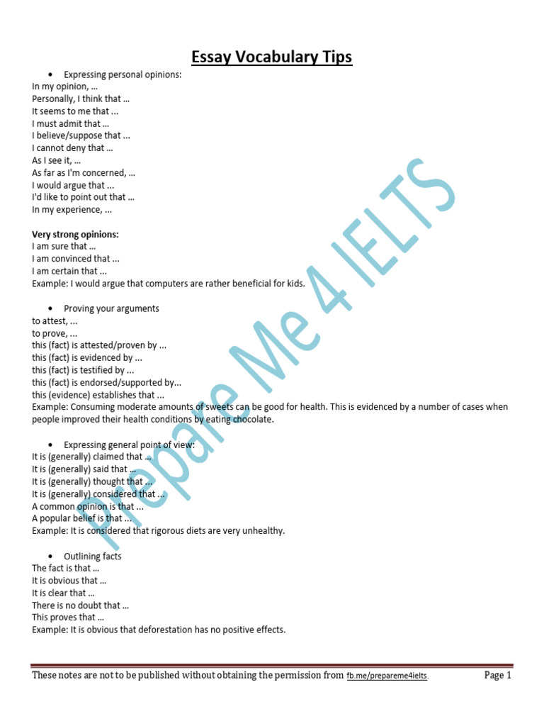 Essay Vocabulary Tips | PDF