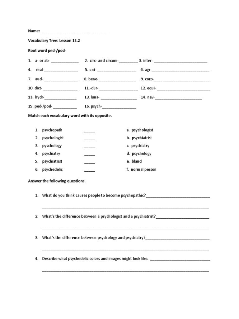 Psych - Root Word Lessons and Test | PDF | Self-Improvement