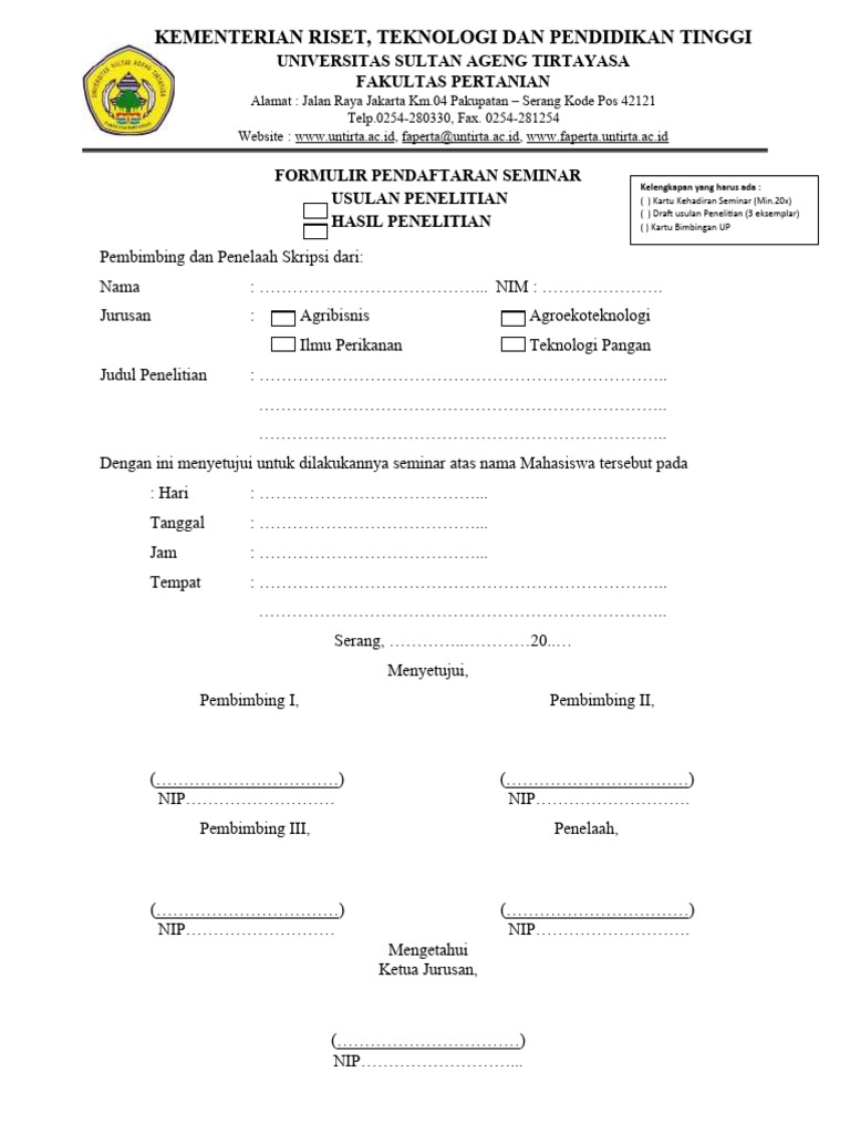 Formulir Pendaftaran Seminar Penelitian | PDF