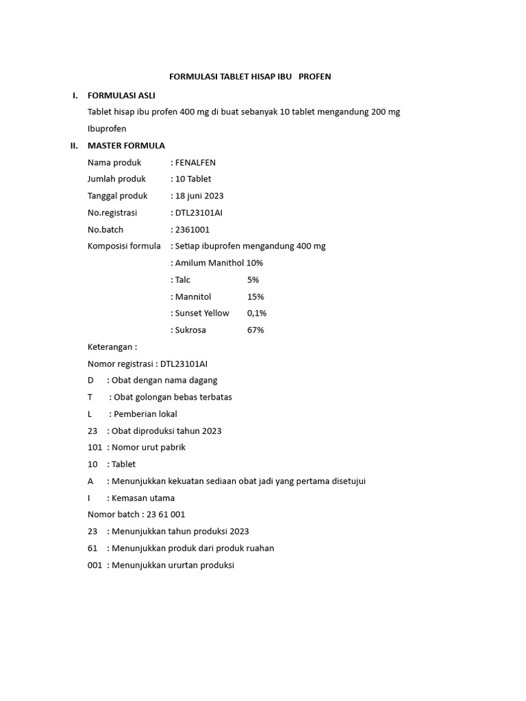 Formulasi Tablet Hisap Ibuprofen | PDF