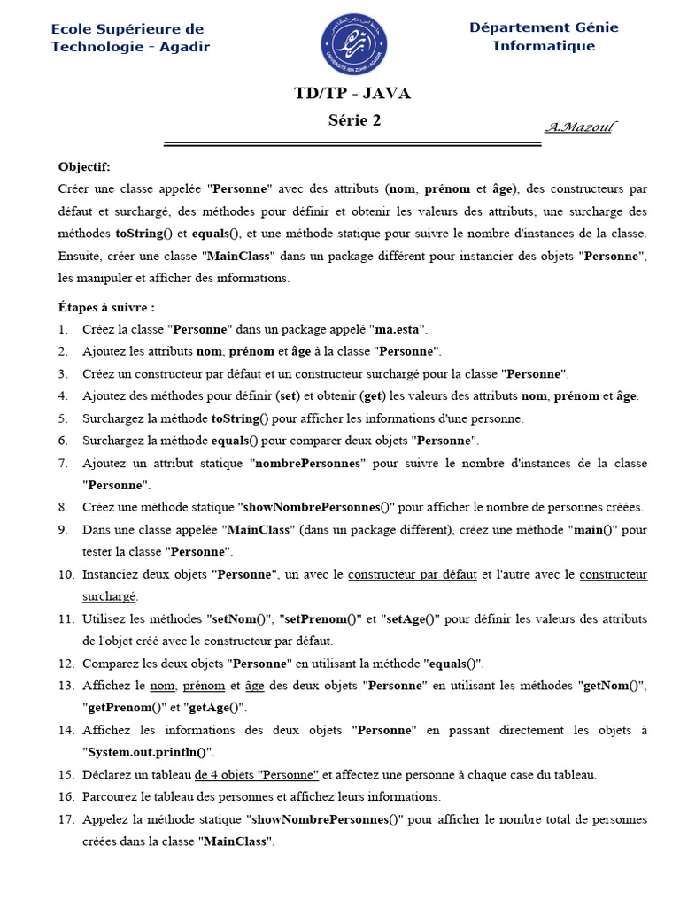 2 - TD - TP Java | PDF | Classe (informatique) | Constructeur (programmation)