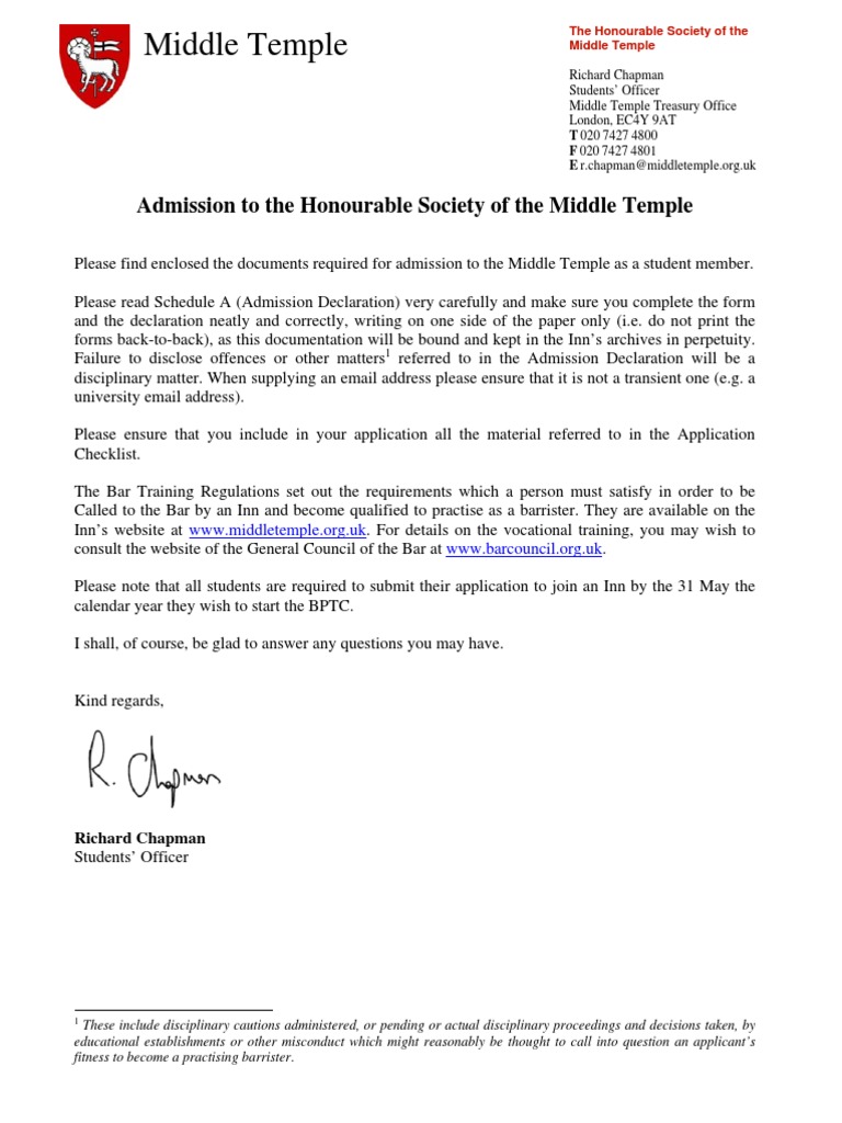 Application For Admission To The Middle Temple | PDF | Barrister | Race ...