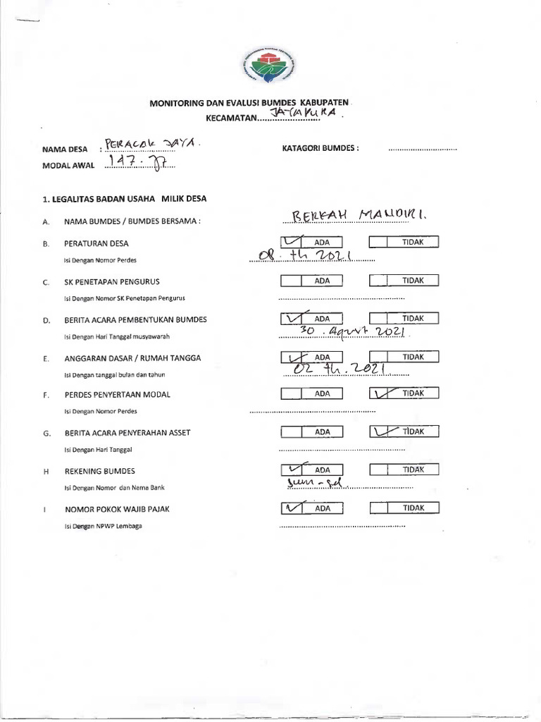Ba Monev Bumdes Berkah Mandiri | PDF