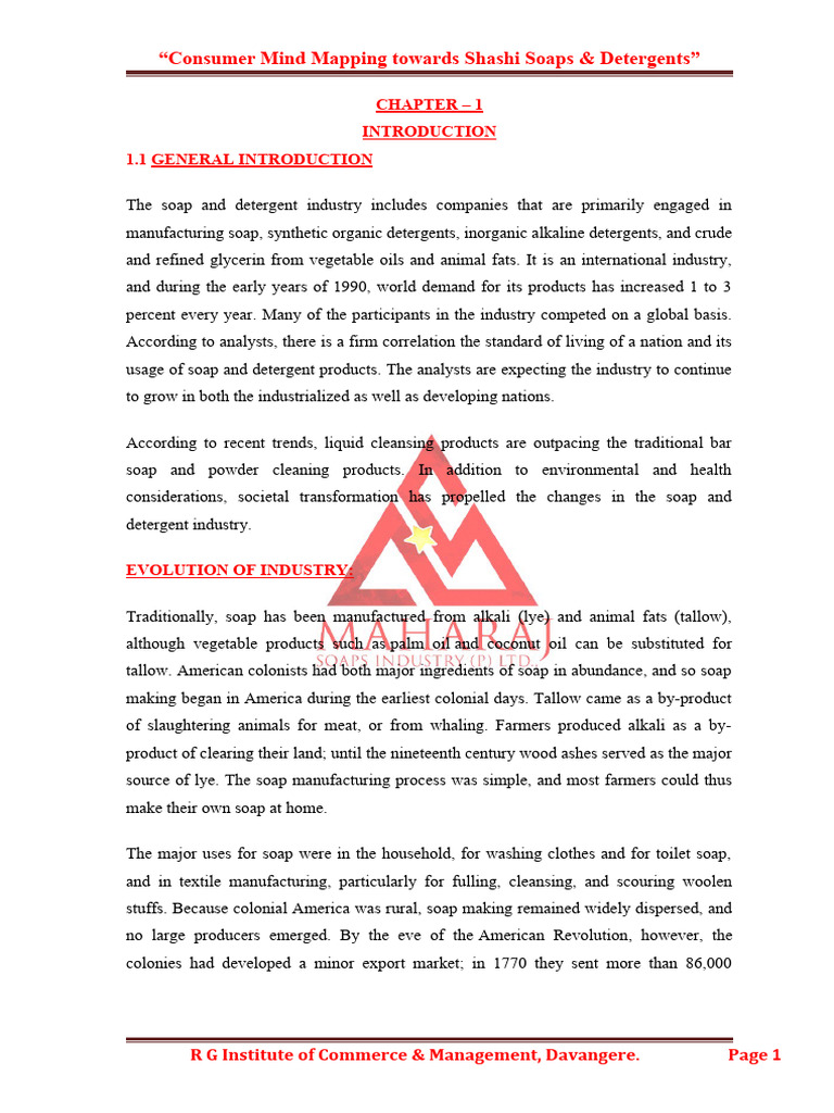 Project - Consumer Mind Mapping Towards Shashi Soaps & Detergents | PDF