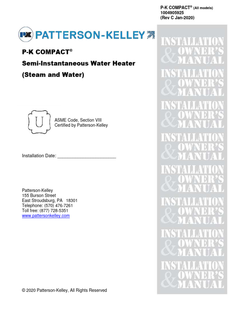 P K Compact Manual Rev C Jan 2020 | PDF | Water Heating | Valve