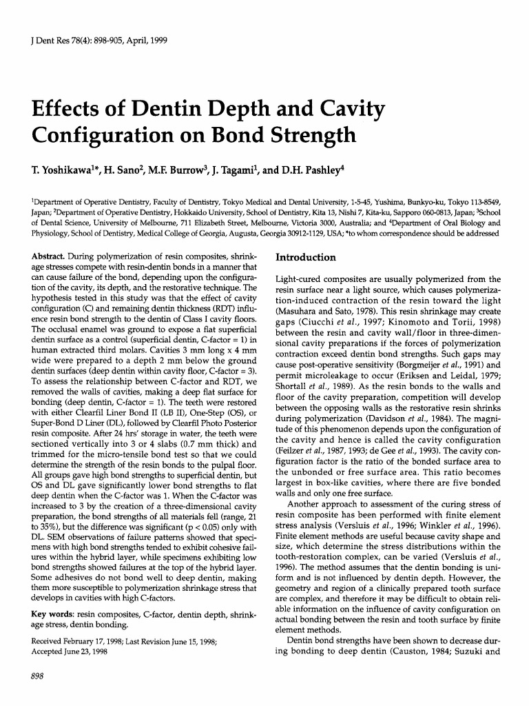 Yoshikawa Et Al 1999 Effects of Dentin Depth and Cavity Configuration ...