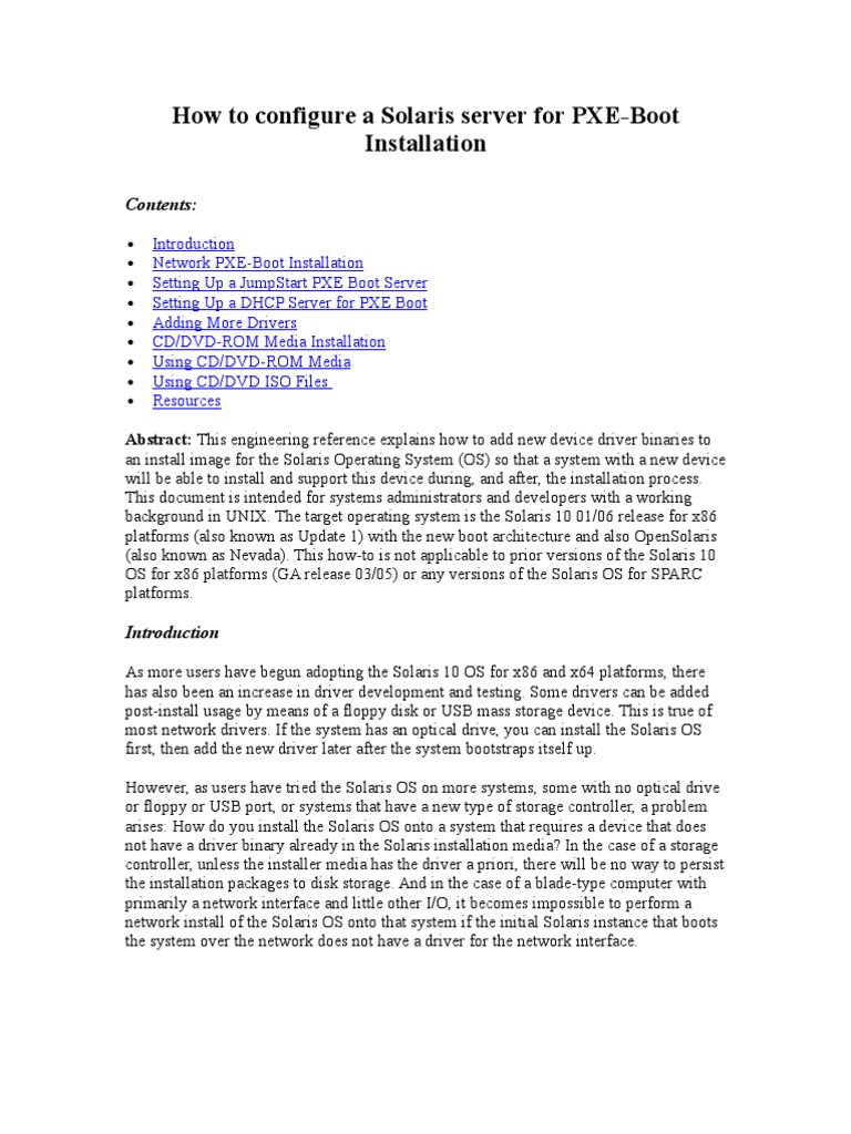 How To Configure A Solaris Server For Pxe Boot Installation Pdf Booting Operating System