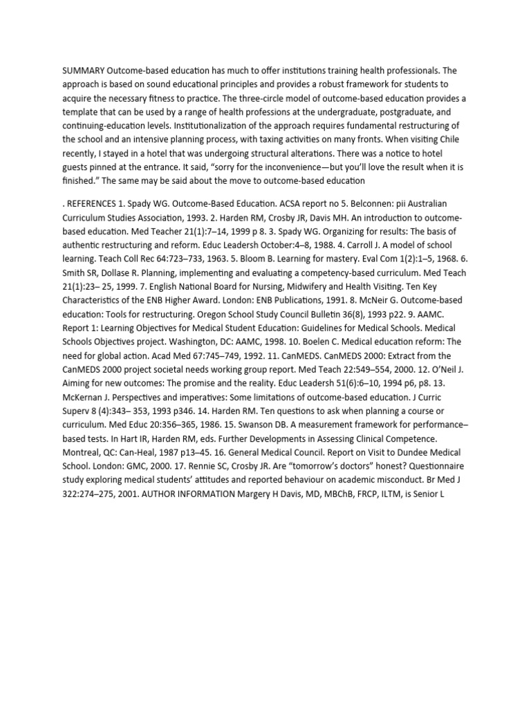 SUMMARY Outcome | PDF | Medical School | Public Services