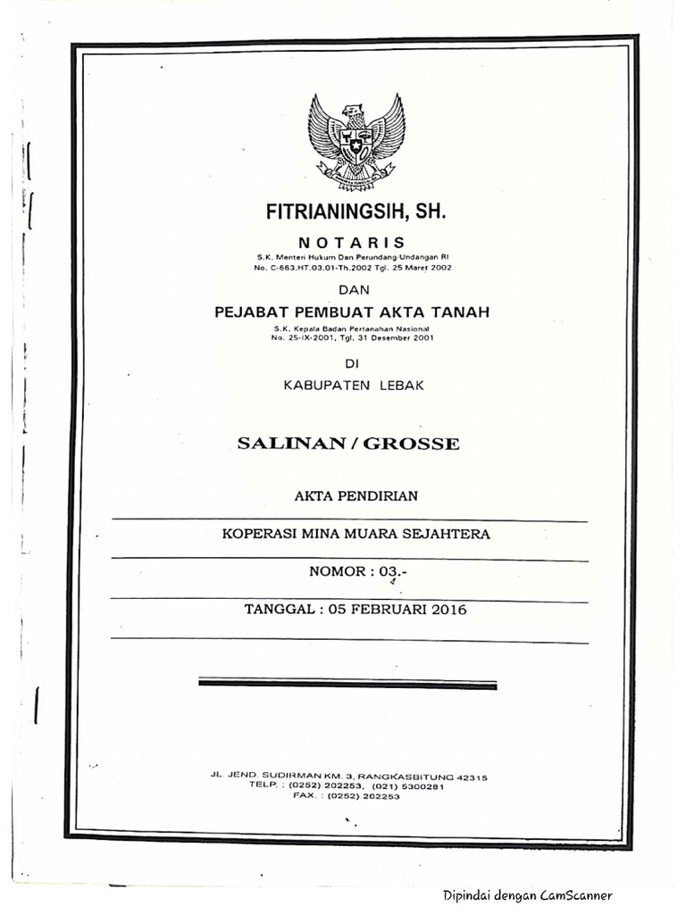 Akta Notaris Pendirian Koperasi | PDF