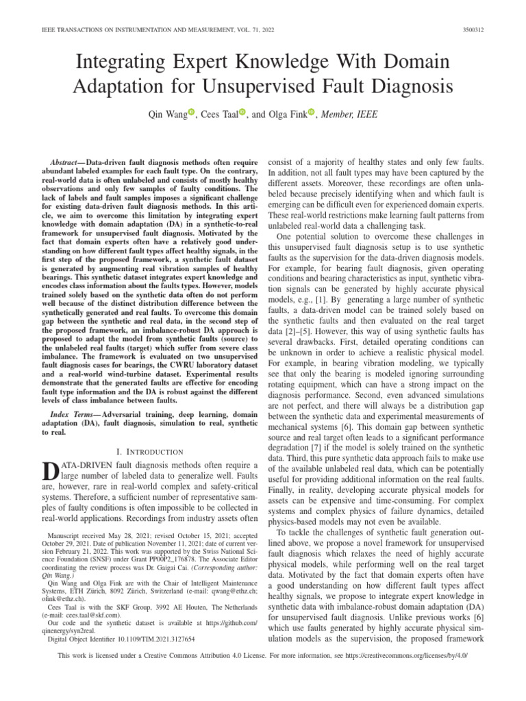 Integrating Expert Knowledge With Domain Adaptation For Unsupervised Fault Diagnosis | PDF ...