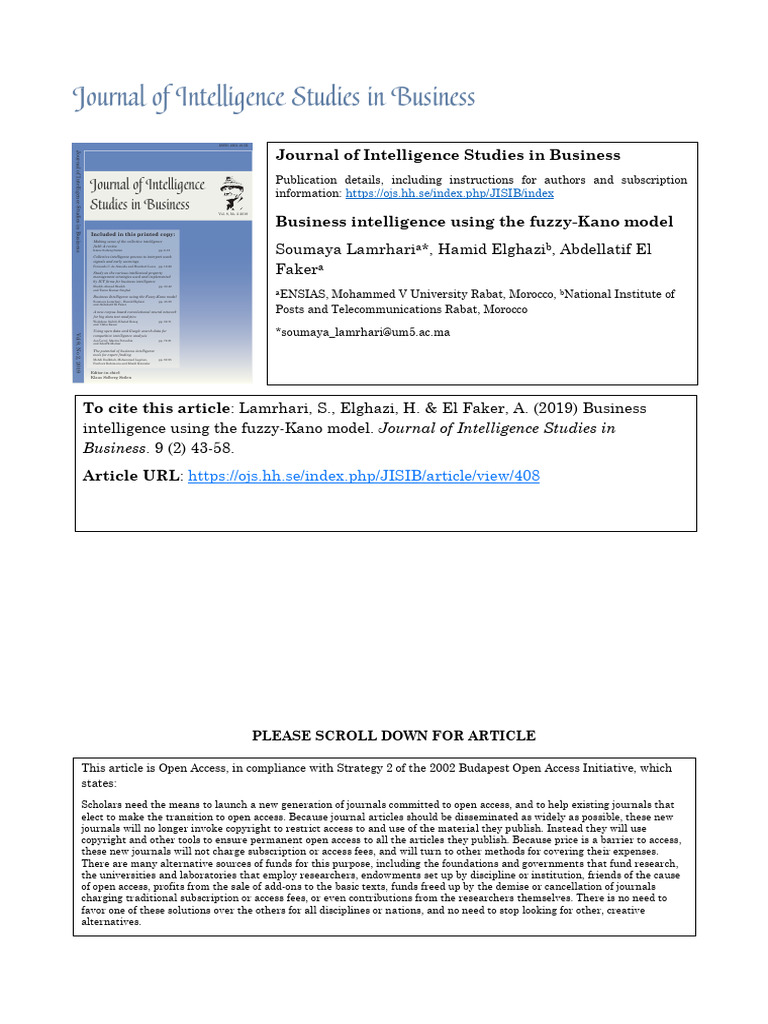 Business Intelligence Using The Fuzzy-Kano Model | PDF | Open Access | Customer Satisfaction