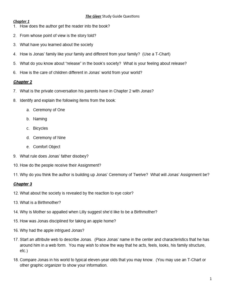 The Giver Study Guide Questions | PDF