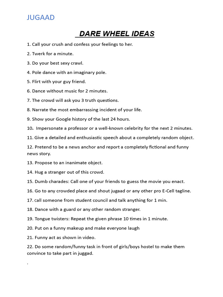 Dare Wheel Tasks Ideas | PDF