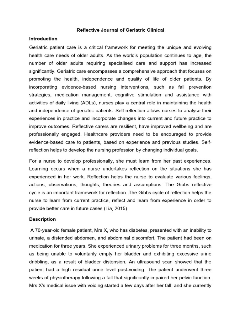Reflective Journal on Geriatric Care | PDF | Self-Improvement