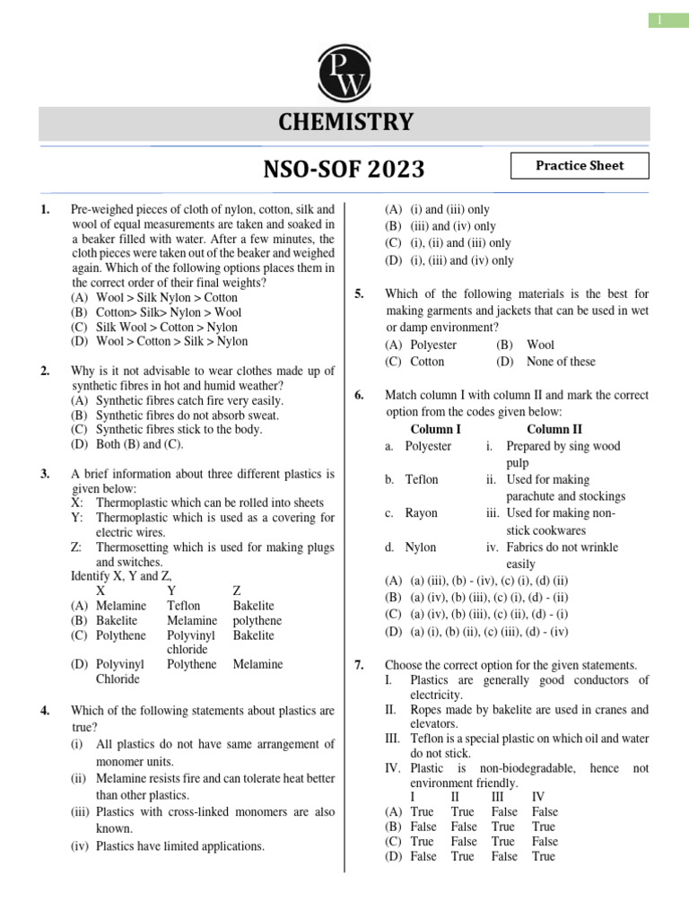 Complete NSO & SOF Chemistry (Part 1) - Practice Sheet Notes - (Only ...
