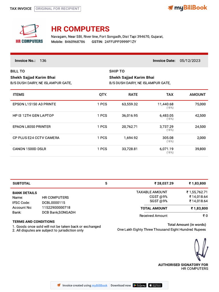 Bill | PDF | Office Equipment | Economies