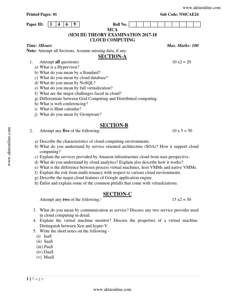 Mca 3 Sem Cloud Computing Nmcae24 2018 | PDF | Cloud Computing | Computing