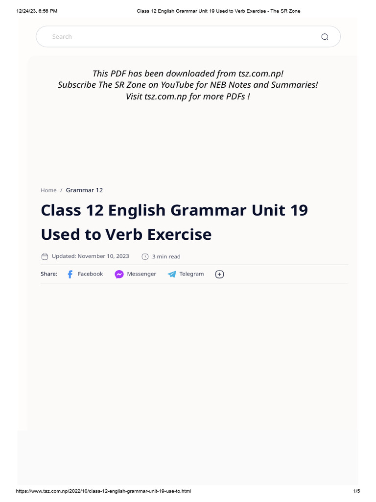 Class 12 English Grammar Unit 19 Used To Verb Exercise: Subscribe The SR Zone On Youtube For Neb ...