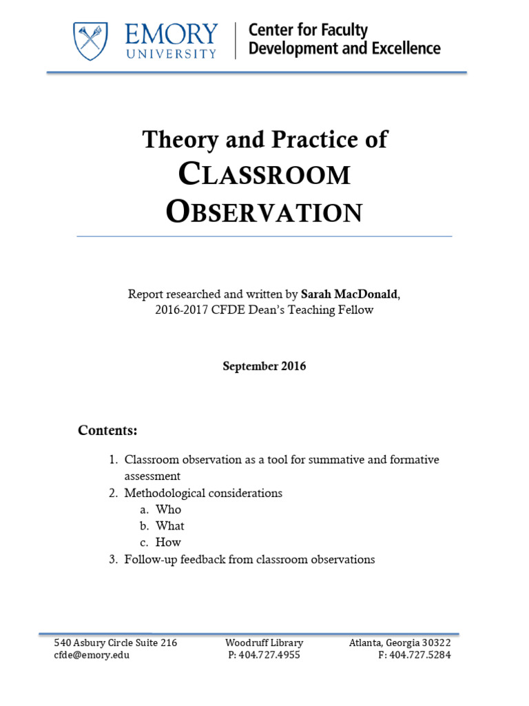 Classroom Observation | PDF