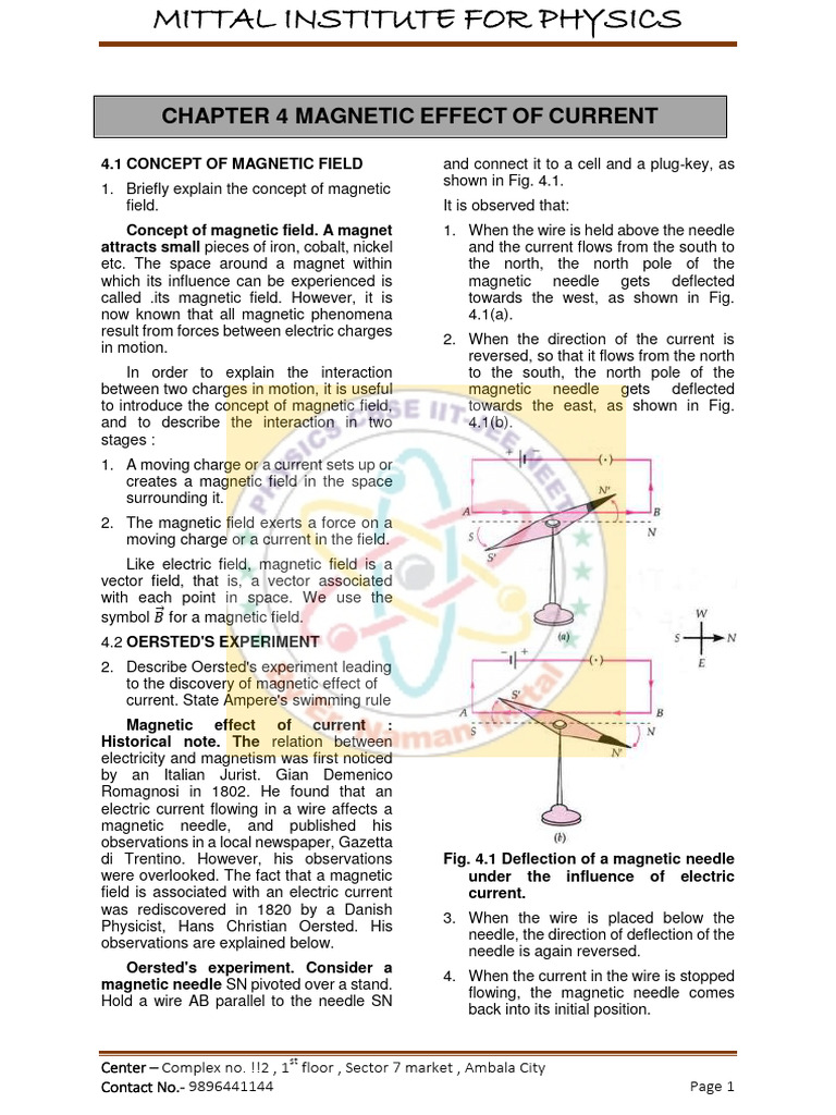 Magnetic Effects of Current Explained | PDF | Magnetic Field | Electric Field