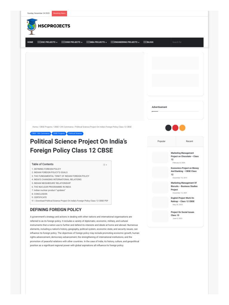 Hscprojects Com Political Science Project On Indias Foreign Policy ...