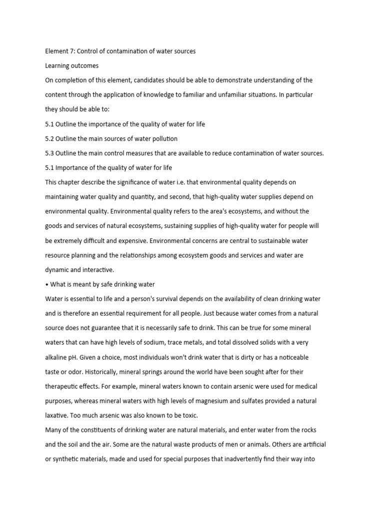 Element 7 Control of Contamination of Water Sources | PDF | Water ...