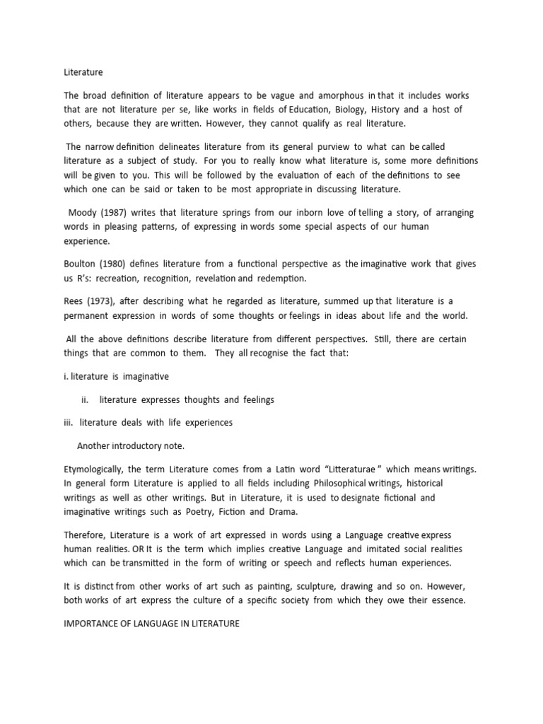 Introduction To Literature | PDF | Definition | Experience