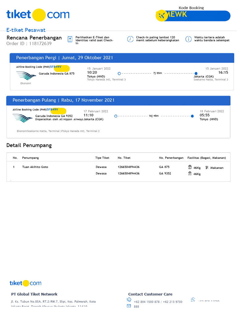 E Tiket Pesawat | PDF