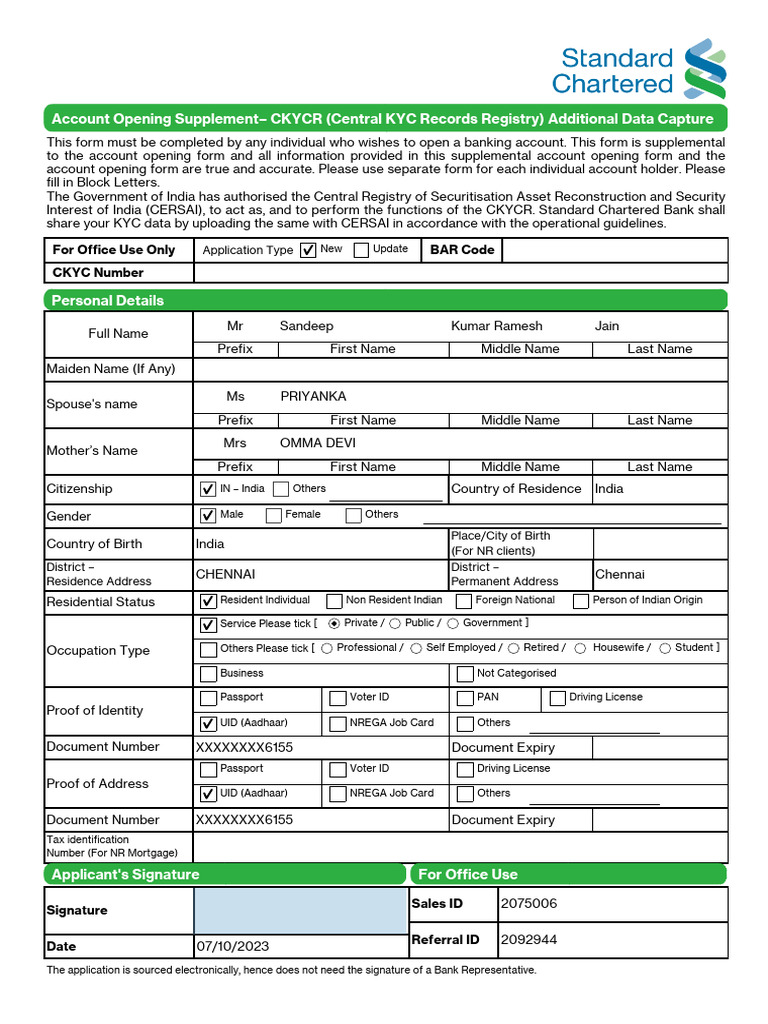CKYCR Form for Bank Account Opening | PDF | Identity Document | Access Control