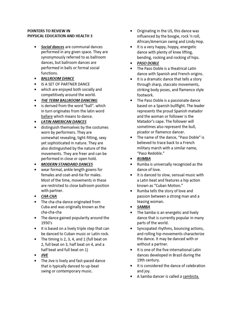 2ND Quarter Periodical Exam Pointers To Review in Pe 3 | PDF | Dances | Ballroom Dance