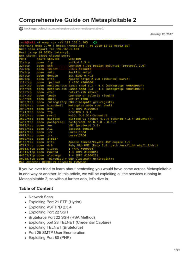 Comprehensive Guide On Metasploitable 2 Service Exploitation | Download Free PDF | File Transfer ...