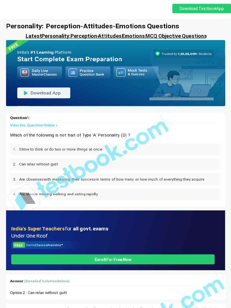 MCQ On Personality Perception Attitudes Emotions ...