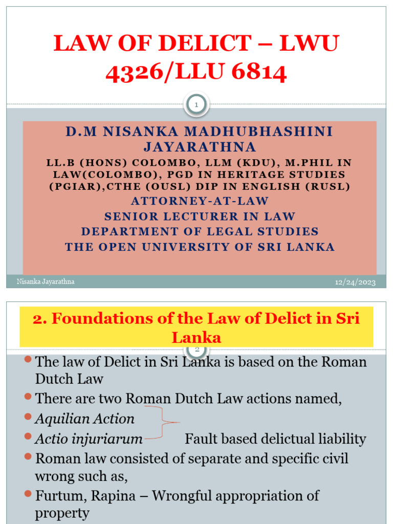 Delict Law Essentials in Sri Lanka | PDF | Criminal Justice | Crime ...