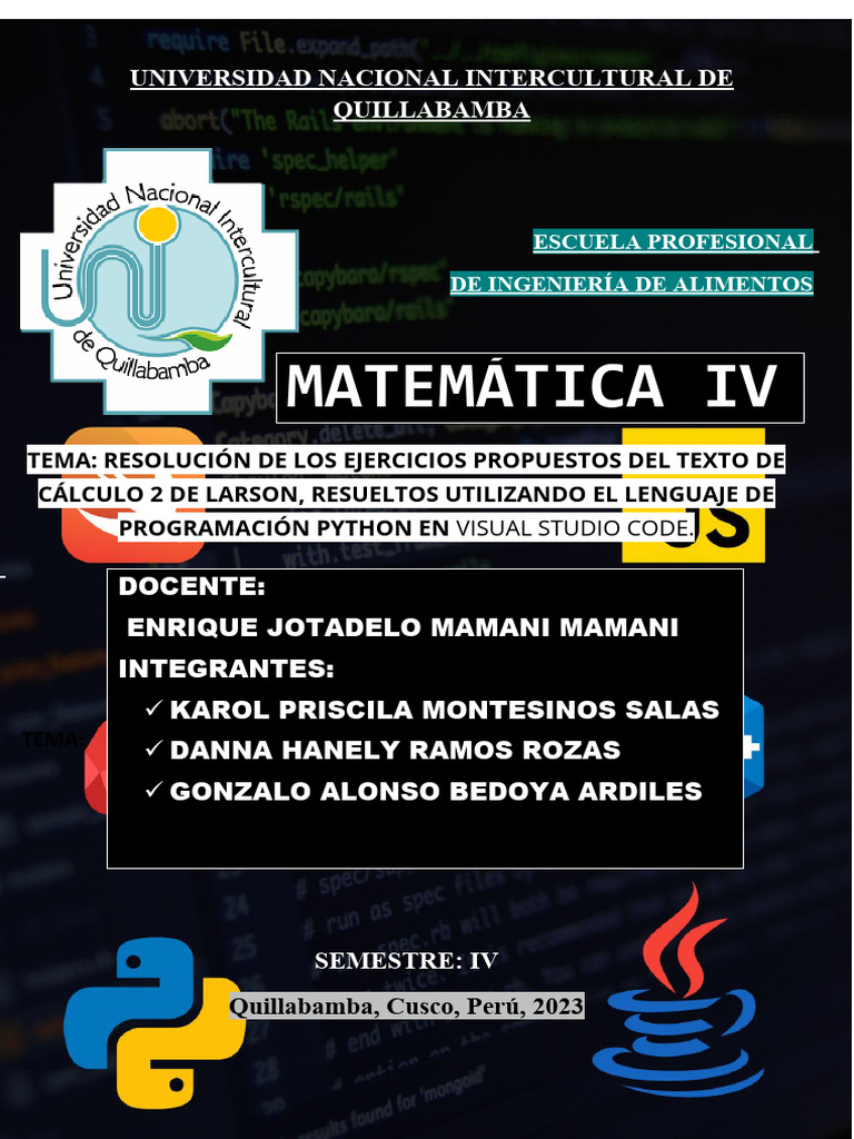 Ejercicios - Del Trabjo Grupal de Matemática IV | PDF
