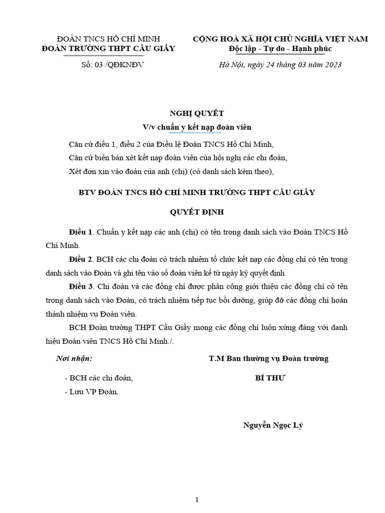Quyet Dinh Ket Nap Doan Dot 3 Nam 2023 | PDF