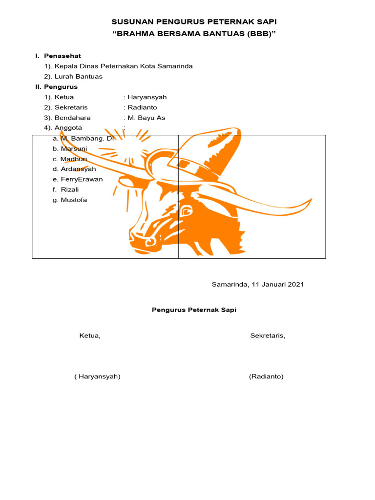 Struktur Pengurus Peternak Sapi BBB | PDF