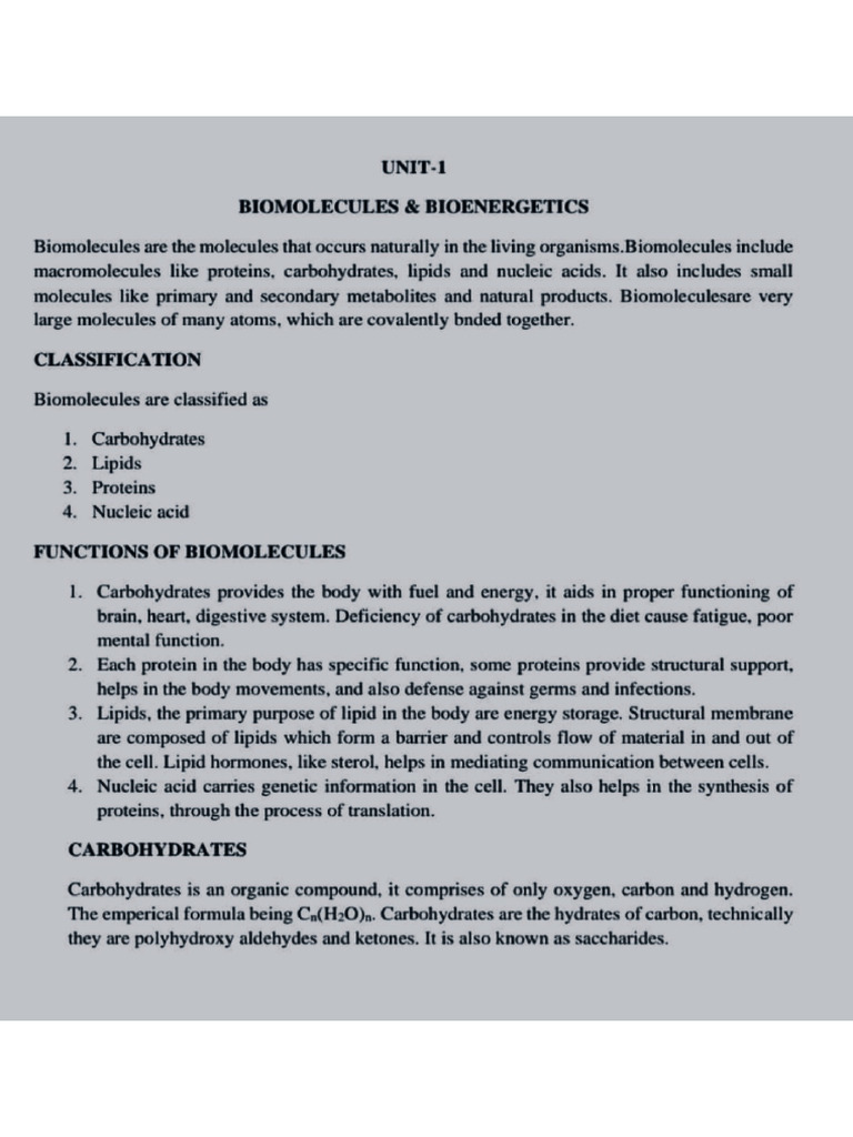 Unit-1 - Biochemistry | PDF