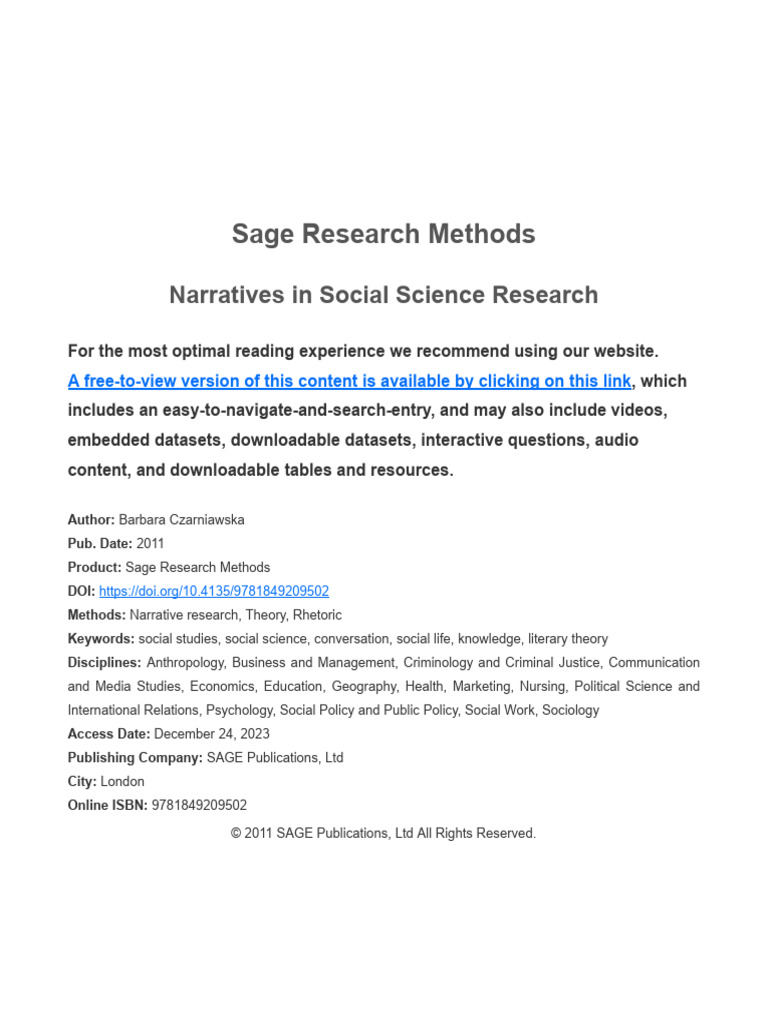Narratives in Social Science Research | PDF | Narrative | Jean François ...