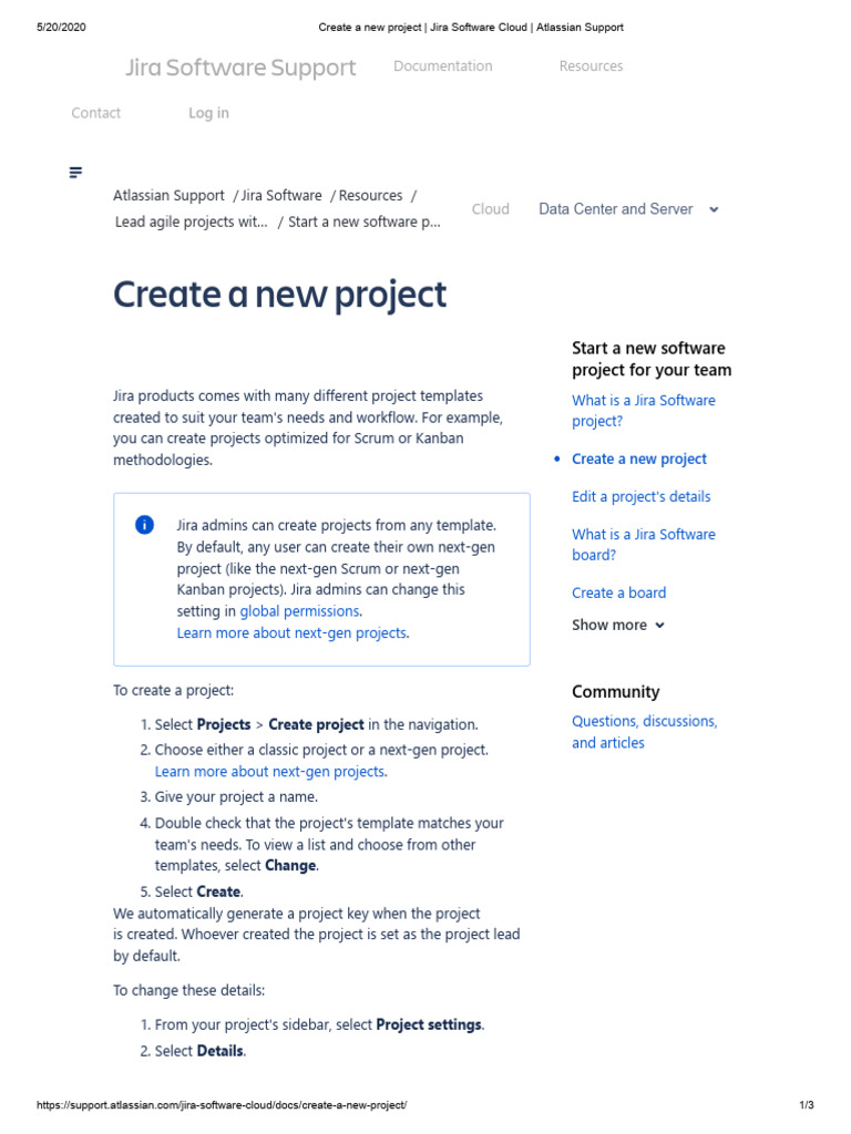 Create A New Project Jira Software Cloud Atlassian Support Pdf Software Computing