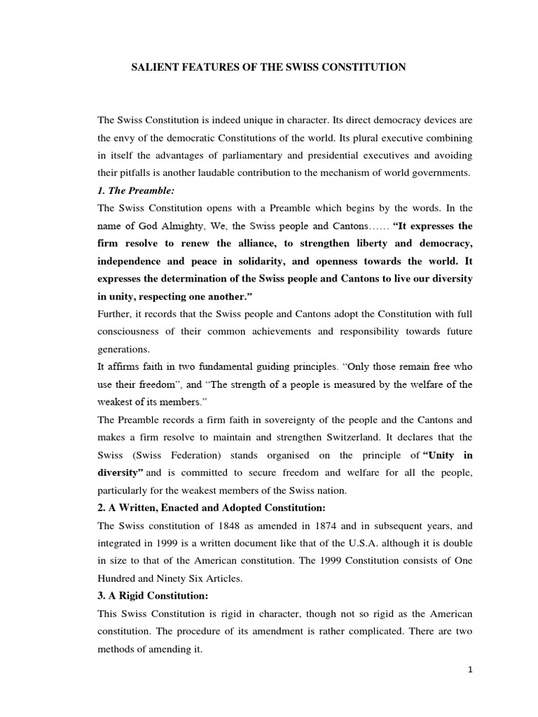 Swiss Constitution: Key Features | PDF | Initiative | Switzerland