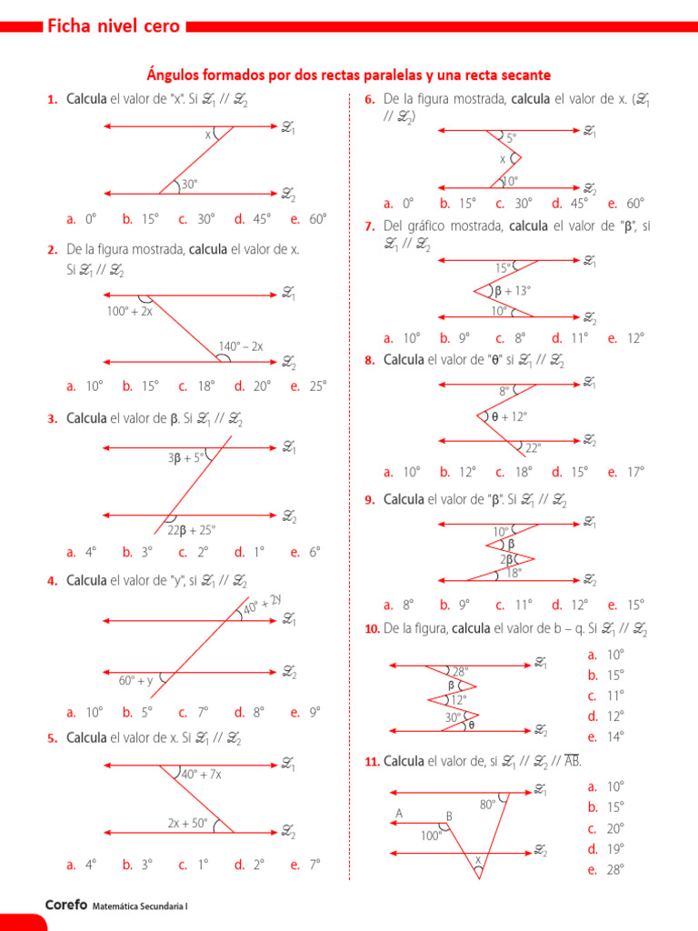 Ficha Cero - Ángulos Formados Por Dos Rectas Paralelas y Una Recta Secante | PDF