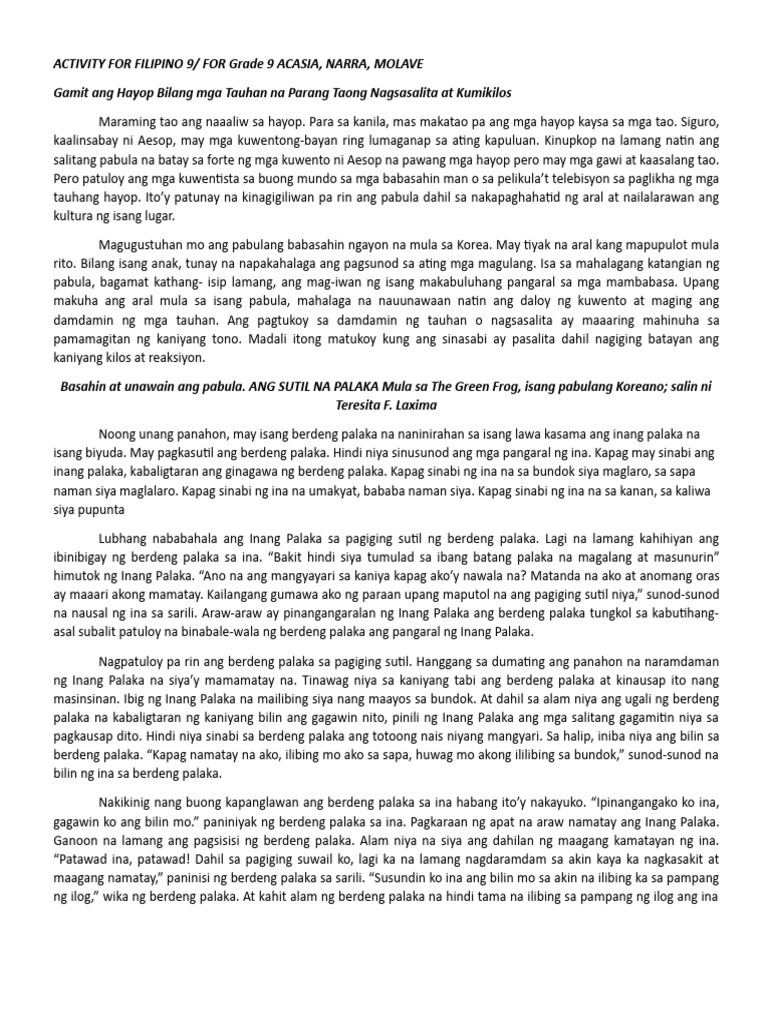 Activity For Filipino 9 | PDF