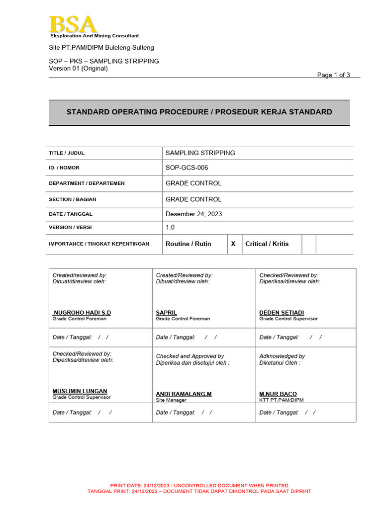 SOP for Sampling Stripping Procedures | PDF | Technology & Engineering