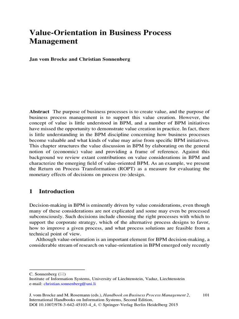Week 07 - Value-Orientation in Business Process Management | PDF