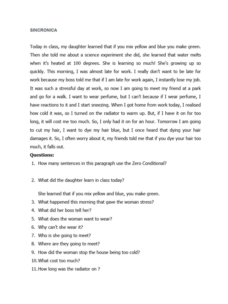 Zero Conditional Reading Practice | PDF
